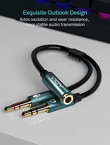 VIOY Headphone Splitter for Computer [3FT/1M], CTIA 3.5mm Female TRRS to 2 Male TRS Audio Jack Adapter with Separate Microphone and Earphone Converter for Gaming Headset to PC…