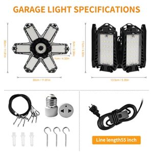 FAMURE LED Garage Lights, 185W Linkable Shop Lights with Cord Plug in, 18500LM Super Bright Hanging Deformable Ceiling Lighting 6500K Lamps with 6 Adjustable Panel for Warehouse