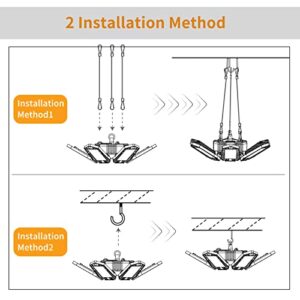 FAMURE LED Garage Lights, 185W Linkable Shop Lights with Cord Plug in, 18500LM Super Bright Hanging Deformable Ceiling Lighting 6500K Lamps with 6 Adjustable Panel for Warehouse