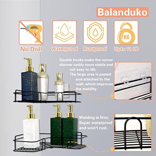 BALANDUKO Corner Shower Caddy Shelf with Adhesive Hooks, Corner Shower Shelves Shampoo Holder Bathroom Shower Shelfs, Stainless Steel Shower Caddy Corner for Bathroom Kitchen Dorm Bedroom, 2 Pack