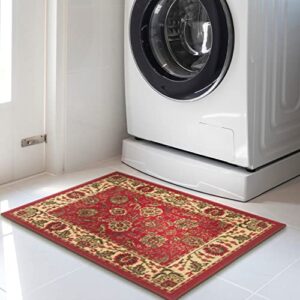 ottomanson ottohome collection non-slip rubberback oriental design 2x3 indoor area rug/entryway mat, 2'3" x 3', red