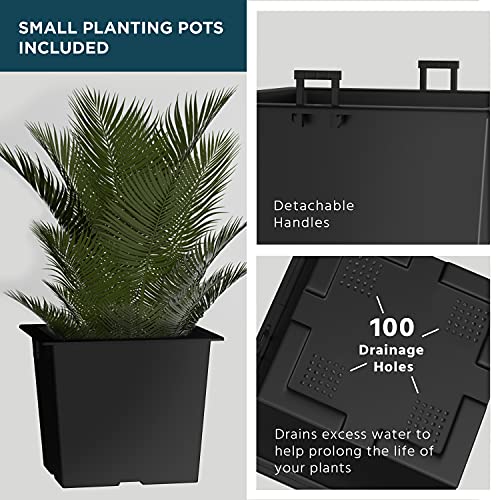 Verel Set of 2 Tall Outdoor Planters - 24 Inch Large Outdoor Planter with Small Planting Pots – Indoor and Outdoor Rectangular Flower Pots for Front Door, Porch, Patio and Deck (Black)