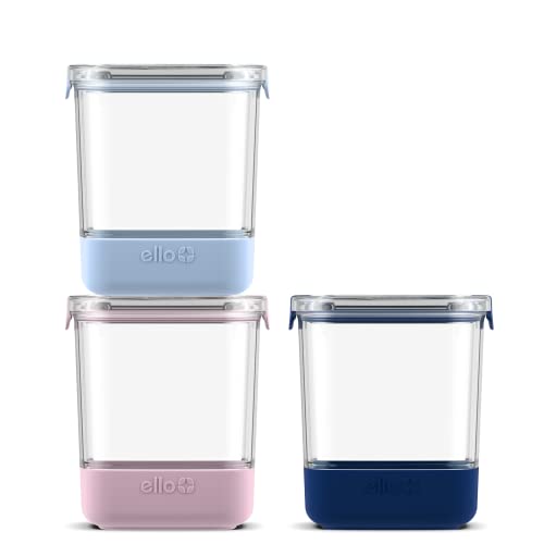 Ello Airtight Food Storage Plastic Canisters with Non-Slip Base Locking Lids and Labels for Kitchen and Pantry Organization Perfect for Sugar, Cerea, Pasta, Dry Food| Set of 3| 6.6 Cup | Cupcake