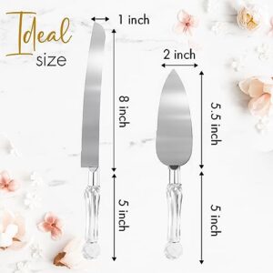 Homi Styles Cake Knife and Server Set | Acrylic Faux Crystal Handles & Premium 420 Stainless Steel Blades | Cake Cutting Set for Wedding Cake, Birthdays, Anniversaries, Parties (Crystal Silver)