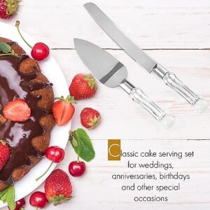 Homi Styles Cake Knife and Server Set | Acrylic Faux Crystal Handles & Premium 420 Stainless Steel Blades | Cake Cutting Set for Wedding Cake, Birthdays, Anniversaries, Parties (Crystal Silver)