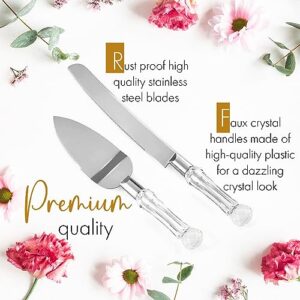 Homi Styles Cake Knife and Server Set | Acrylic Faux Crystal Handles & Premium 420 Stainless Steel Blades | Cake Cutting Set for Wedding Cake, Birthdays, Anniversaries, Parties (Crystal Silver)