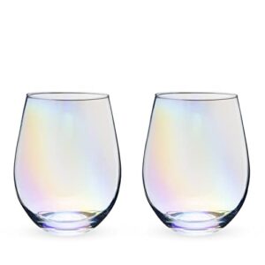 twine luster stemless wine glasses, set of 2, 20 oz. rainbow finish tumblers, decorative barware