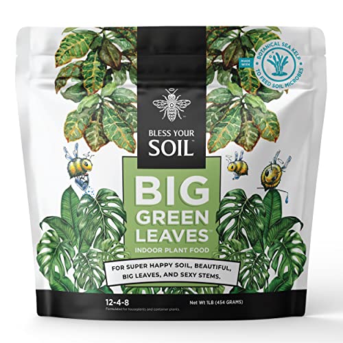 Big Green Leaves | Superfood Houseplant Fertilizer, Indoor Plants - All Purpose + Sea Kelp | 4X More Concentrated | 12-4-8 NPK (1LB)