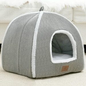 cat beds for indoor cats, foldable cat bed cave, cat bed with washable cushions, cat bed for kittens, small pets, cat tent, soft and warm indoor cat house, gray