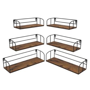 giftgarden 6 pack floating shelves for wall mounted, bulk rustic hanging storage wall shelf for bathroom kitchen bedroom living room