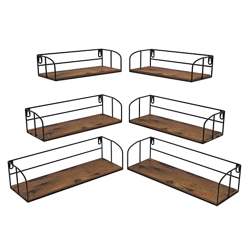 Giftgarden 6 Pack Floating Shelves for Wall Mounted, Bulk Rustic Hanging Storage Wall Shelf for Bathroom Kitchen Bedroom Living Room