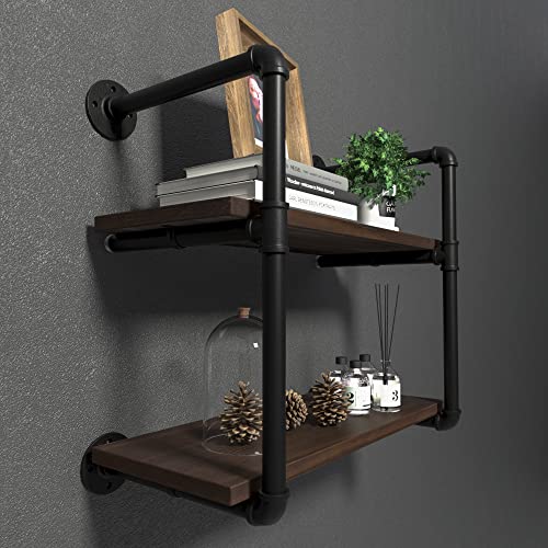 ONOTETUT Industrial Pipe Shelving,Iron Pipe Shelf,Industrial Bathroom Shelves with Pipe Brackets,24 in Industrial Floating Shelves Pipe Wall Shelf,2 Tier Pipe Bookshelf Industrial Wall Shelves