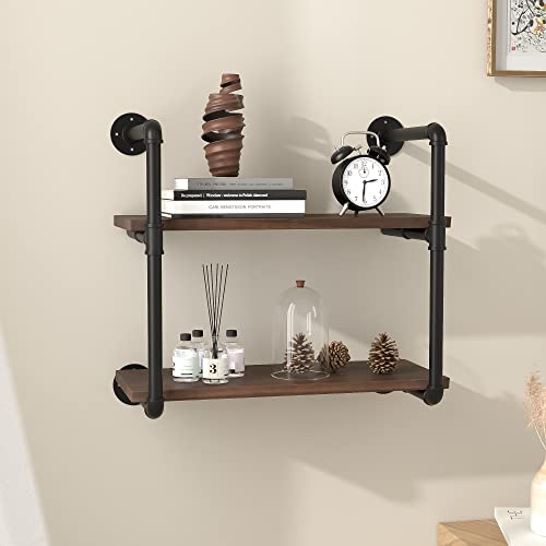 ONOTETUT Industrial Pipe Shelving,Iron Pipe Shelf,Industrial Bathroom Shelves with Pipe Brackets,24 in Industrial Floating Shelves Pipe Wall Shelf,2 Tier Pipe Bookshelf Industrial Wall Shelves