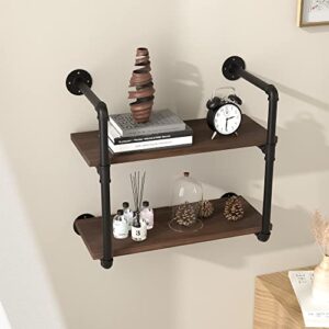 ONOTETUT Industrial Pipe Shelving,Iron Pipe Shelf,Industrial Bathroom Shelves with Pipe Brackets,24 in Industrial Floating Shelves Pipe Wall Shelf,2 Tier Pipe Bookshelf Industrial Wall Shelves