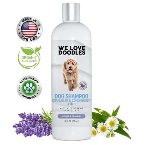 Dog Shampoo, Conditioner, and Detangler | Made in USA | Organic Ingredients | Best Shampoo for Goldendoodles and Doodles | Puppies | Grooming, Best Smelling | We Love Doodles |16 OZ (Lavender)