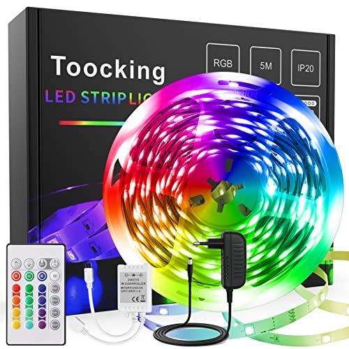 Toocking LED Strip 5 m RGB - LED Strip with Remote Control, LED Strips, Self-Adhesive with 16 Colour Changing, 4 Modes for Home, Cupboard Decoration, Party, Bedroom, TV