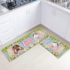 vayneiojoy easter decorative kitchen mats cushioned anti-fatigue rugs set of 2, cartoon funny rabbit bunny eggs decor, seasonal spring easter waterproof non slip heavy duty pvc rug floor doormat