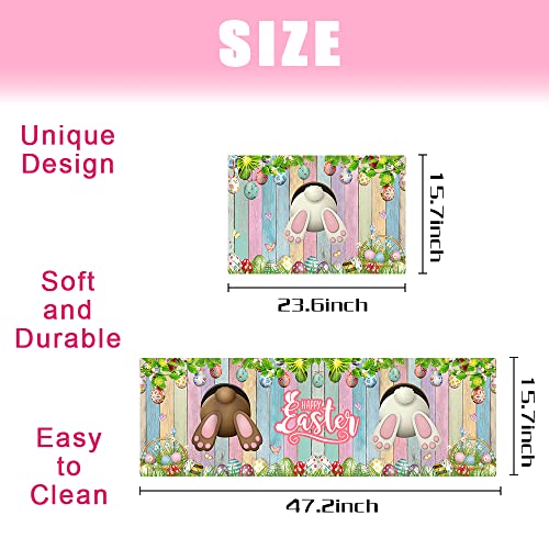 VAYNEIOJOY Easter Decorative Kitchen Mats Cushioned Anti-Fatigue Rugs Set of 2, Cartoon Funny Rabbit Bunny Eggs Decor, Seasonal Spring Easter Waterproof Non Slip Heavy Duty PVC Rug Floor Doormat