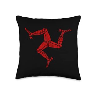 flag of mann triskelion isle of man flag mann coat of arms manx triskelion red throw pillow, 16x16, multicolor