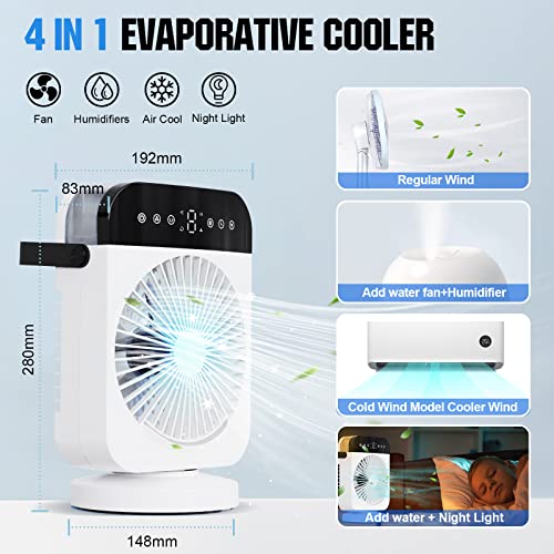 YOUNGTREE Portable Air Conditioner Fan, 5 Speeds Quiet Personal Mini Evaporative Air Cooler with Auto Rotation 70 °,8 Colors LED AC Desk Air Cooling Fan for Car Bedroom Camping