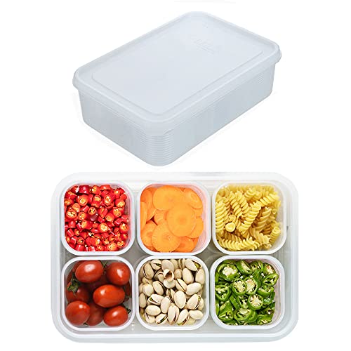 Fridge Food Storage Container with Airtight Lid , 6 Removable Plastic Small Boxes, Reusable Fruit & Vegetable Organizer, Stackable for Storage Storage