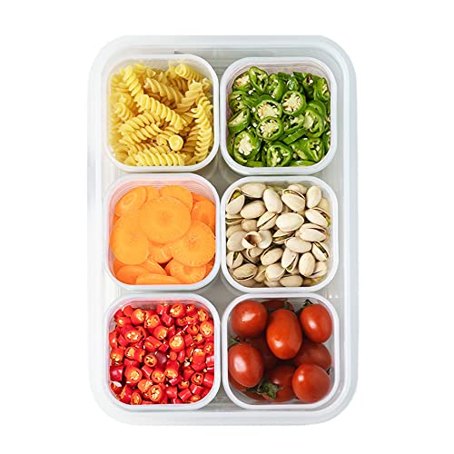 Fridge Food Storage Container with Airtight Lid , 6 Removable Plastic Small Boxes, Reusable Fruit & Vegetable Organizer, Stackable for Storage Storage