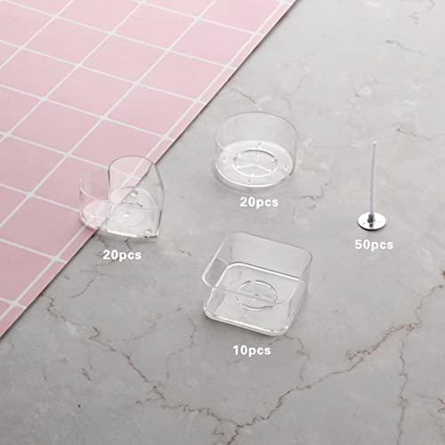 50pcs Tea Light Candle Cup,Plastic Clear Candle Cup Holders,Heart Square Round Shapes Tealight Cups,50pc Candle Wicks for DIY Candle Making