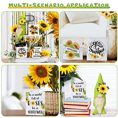 Yookeer 13 Pieces Sunflower Tiered Tray Decor Sunflower Wooden Kitchen Signs Sunflower Gnome Flags Faux Flower Beaded Garland Decor Set My Sunshine Farmhouse Decor for Spring Summer Fall Rustic Decor