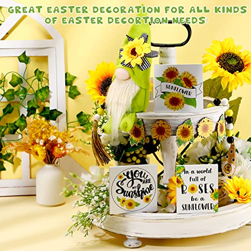 Yookeer 13 Pieces Sunflower Tiered Tray Decor Sunflower Wooden Kitchen Signs Sunflower Gnome Flags Faux Flower Beaded Garland Decor Set My Sunshine Farmhouse Decor for Spring Summer Fall Rustic Decor