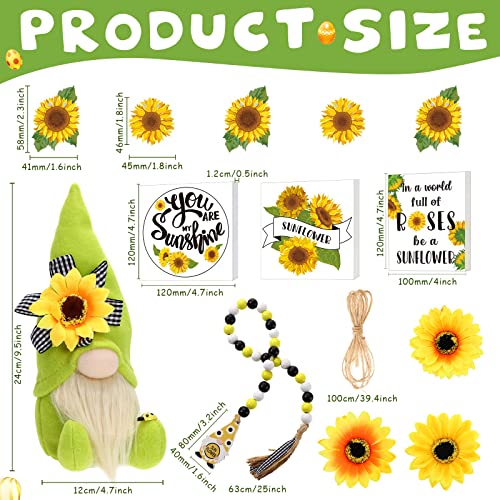 Yookeer 13 Pieces Sunflower Tiered Tray Decor Sunflower Wooden Kitchen Signs Sunflower Gnome Flags Faux Flower Beaded Garland Decor Set My Sunshine Farmhouse Decor for Spring Summer Fall Rustic Decor