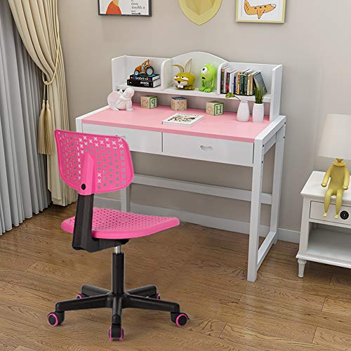 FurnitureR Swivel Writing Task Chair Low Mid Back Armless Height Adjustable Computer Desk Chair for Home Office Kindergarten Girls Boys Teens Students,W15.9 x D14.6 x H34.3 (Pink)