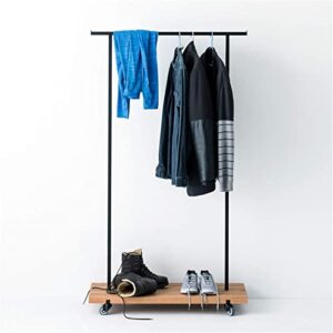 XYYXDD Industrial Style Clothes Rail,Horizontal Bar Metal Mobile Clothing Rack Floor-Standing Display Stand with Solid Wood Partition Shoe Rack/Black/160 * 90 * 40Cm