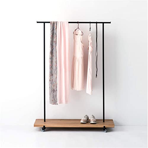 XYYXDD Industrial Style Clothes Rail,Horizontal Bar Metal Mobile Clothing Rack Floor-Standing Display Stand with Solid Wood Partition Shoe Rack/Black/160 * 90 * 40Cm