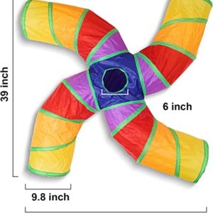 ANZNKU Cat Tunnel, Collapsible Cat Tunnels for Indoor Cats, Kitten Toys, Catnip Cat Toys for Indoor Cats, Rainbow Pinwheel Shape 4 Entrance Cat Tube, Set of 11 Toys for Puppy Kitty Kitten Rabbit