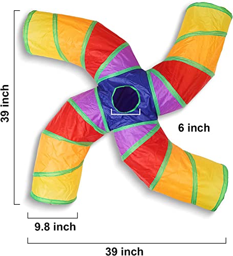 ANZNKU Cat Tunnel, Collapsible Cat Tunnels for Indoor Cats, Kitten Toys, Catnip Cat Toys for Indoor Cats, Rainbow Pinwheel Shape 4 Entrance Cat Tube, Set of 11 Toys for Puppy Kitty Kitten Rabbit