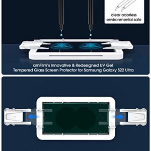 amFilm 3D Curved for S22 Ultra Screen ProtectorSamsung Galaxy 5g,Samsung Galaxy S22 Ultra, Fully Compatible with UltraSonic Fingerprint Scanner and S Pen, UV Gel Application, Tempered Glass, 2 Pack