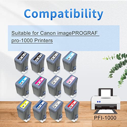 AYMSous Compatible Ink Cartridge Replacement for Canon PFI-1000 for Canon imagePROGRAF PRO-1000 (MBK PBK C M Y R GY B PGY PC PM CO 12-Pack)