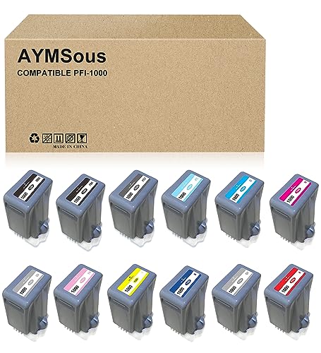 AYMSous Compatible Ink Cartridge Replacement for Canon PFI-1000 for Canon imagePROGRAF PRO-1000 (MBK PBK C M Y R GY B PGY PC PM CO 12-Pack)