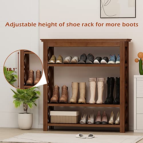 Bamworld Shoe Rack 5 Tier Wooden Storage Benches Rustic Solid Wood Free Standing Shoe Shelf for Entryway Hallway (R-Brown,39.4")