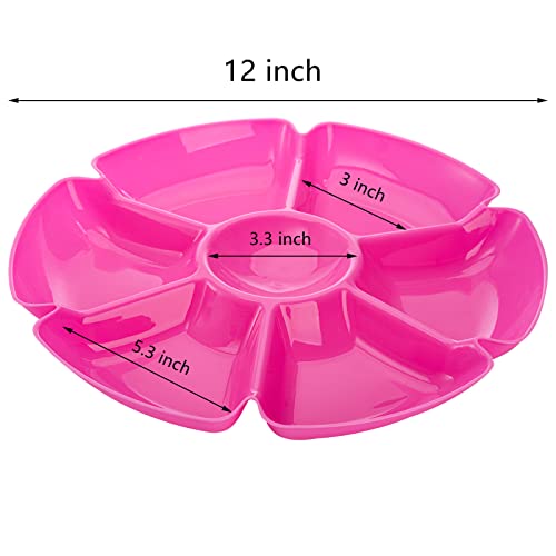 AVLA 12 Pcs Plastic Snack Serving Tray, 12 Inch Unbreakable Chip and Dip Divided Serving Plates, Round 7 Compartments Multifunctional Food Platter for Snack, Nuts, Candy, Dried Fruit, Veggies