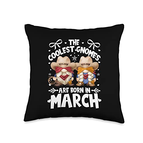 Cute Birthday Gnome Gifts For Gardener Legends March Birthday Cowboy and Cowgirl for Women Funny Gnome Throw Pillow, 16x16, Multicolor