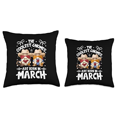 Cute Birthday Gnome Gifts For Gardener Legends March Birthday Cowboy and Cowgirl for Women Funny Gnome Throw Pillow, 16x16, Multicolor