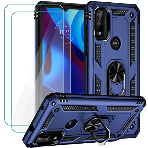 Muntinfe for Moto G Pure Phone Case, Moto G Power 2022 Case with Tempered Glass Screen Protector [2 Pack], Military-Grade Armor Shockproof Cover with Magnetic Kickstand for Motorola Moto G Pure, Blue