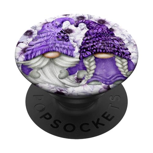 Unique Purple Gnome With Lilac Anemones Floral Aesthetic PopSockets Standard PopGrip