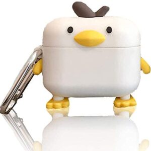 Airpod Pro Case Cute Duck Silicone Case Cover Funny Airpod Pro Case Kawaii Anime Protective Case Cover with Lock for Women Kids Girls Teens Boys Fun Animal Case for Apple AirPods Pro 2019 (White)