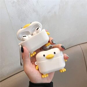 Airpod Pro Case Cute Duck Silicone Case Cover Funny Airpod Pro Case Kawaii Anime Protective Case Cover with Lock for Women Kids Girls Teens Boys Fun Animal Case for Apple AirPods Pro 2019 (White)