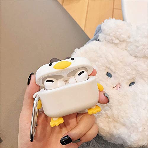 Airpod Pro Case Cute Duck Silicone Case Cover Funny Airpod Pro Case Kawaii Anime Protective Case Cover with Lock for Women Kids Girls Teens Boys Fun Animal Case for Apple AirPods Pro 2019 (White)