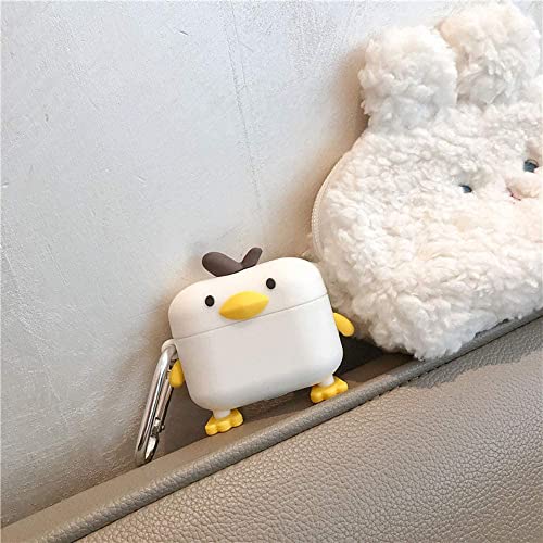 Airpod Pro Case Cute Duck Silicone Case Cover Funny Airpod Pro Case Kawaii Anime Protective Case Cover with Lock for Women Kids Girls Teens Boys Fun Animal Case for Apple AirPods Pro 2019 (White)