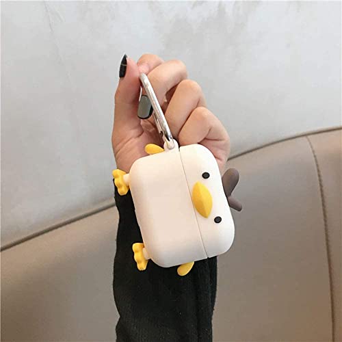 Airpod Pro Case Cute Duck Silicone Case Cover Funny Airpod Pro Case Kawaii Anime Protective Case Cover with Lock for Women Kids Girls Teens Boys Fun Animal Case for Apple AirPods Pro 2019 (White)