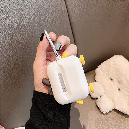 Airpod Pro Case Cute Duck Silicone Case Cover Funny Airpod Pro Case Kawaii Anime Protective Case Cover with Lock for Women Kids Girls Teens Boys Fun Animal Case for Apple AirPods Pro 2019 (White)